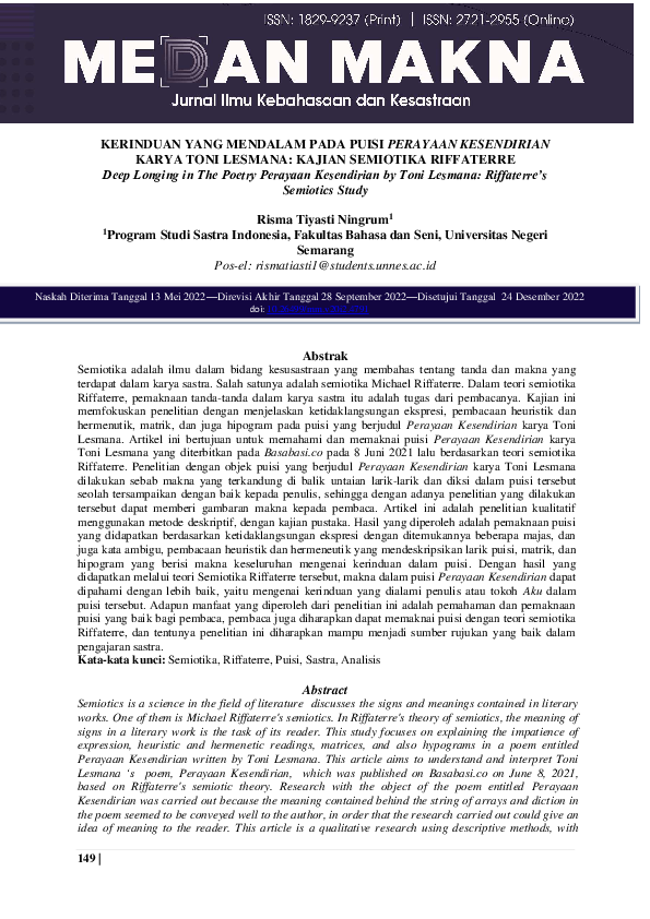 (PDF) Kerinduan Yang Mendalam Pada Puisi Perayaan Kesendirian Karya ...
