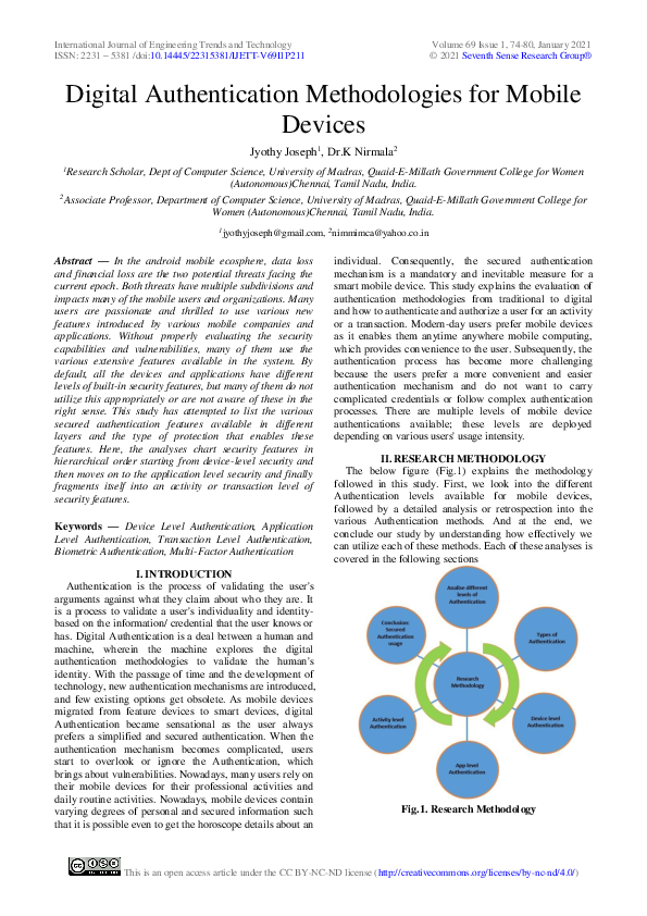 (PDF) Digital Authentication Methodologies for Mobile Devices