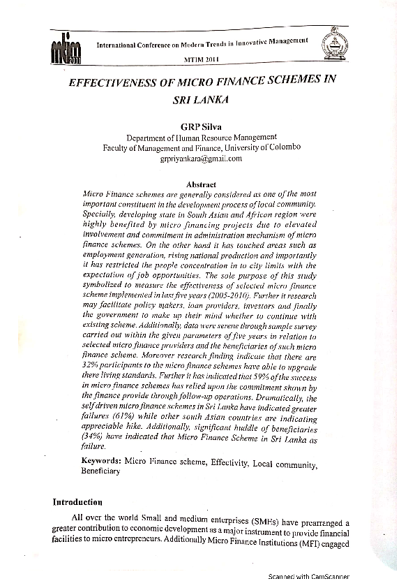 (PDF) Effectiness of Micro Finance Schemes