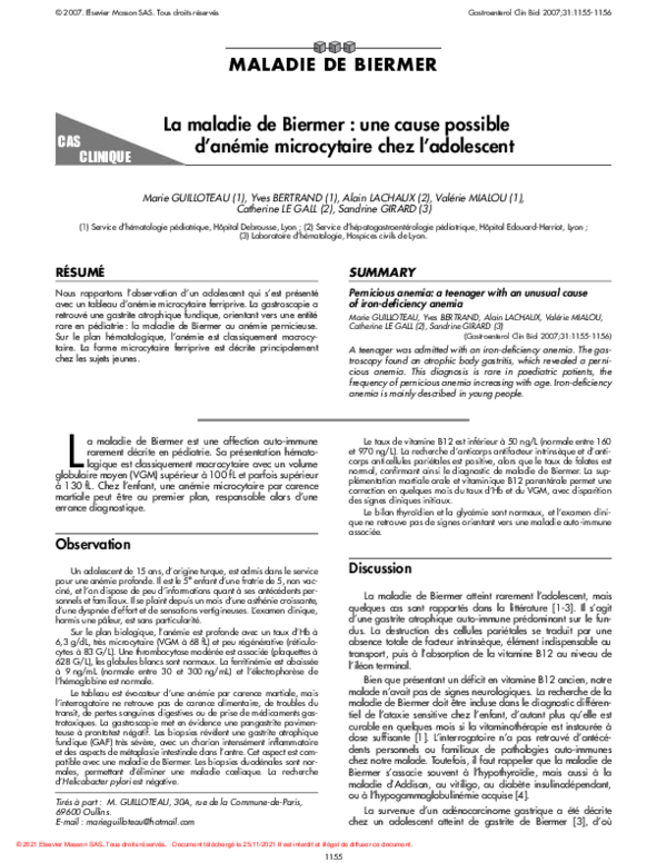 (PDF) La maladie de Biermer : une cause possible d’anémie microcytaire ...