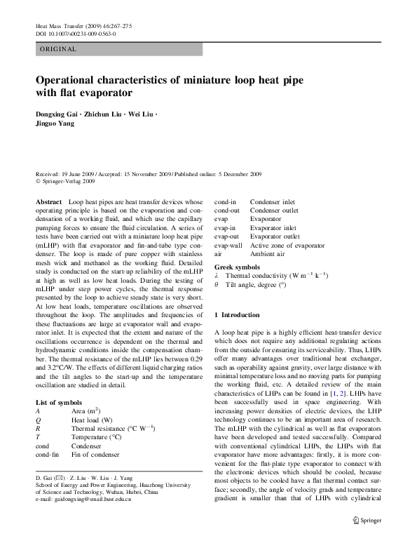 (PDF) Operational characteristics of miniature loop heat pipe with flat evaporator