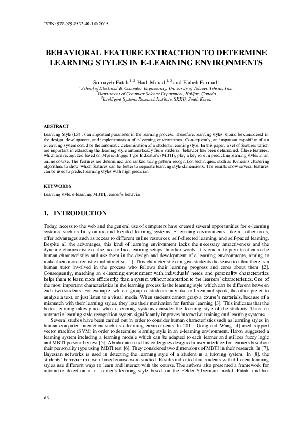 (PDF) Behavioral Feature Extraction to Determine Learning Styles in e-Learning Environments