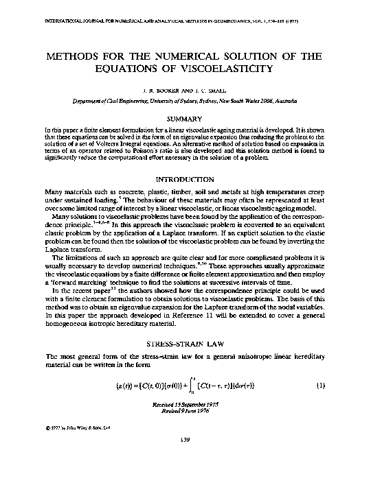(PDF) Methods for the numerical solution of the equations of viscoelasticity