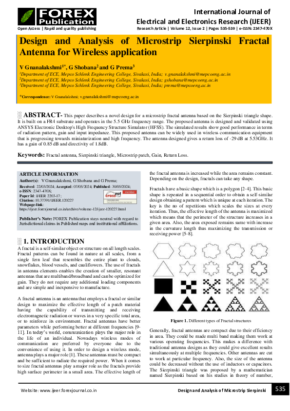 (PDF) Design and Analysis of Microstrip Sierpinski Fractal Antenna for Wireless application