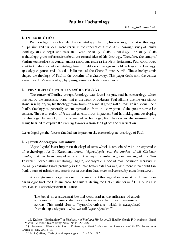 (PDF) Paulines' Eschatology- PC Nghaklianmawia