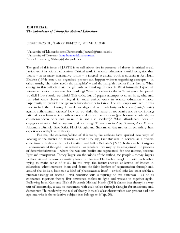 (PDF) The Importance of Theory for Activist Education | Steve Alsop ...