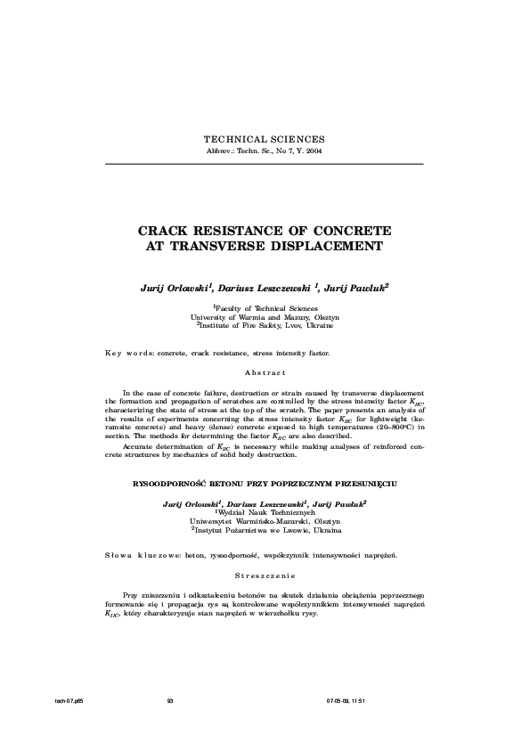 (PDF) Crack Resistance of Concrete at Transverse Displacement