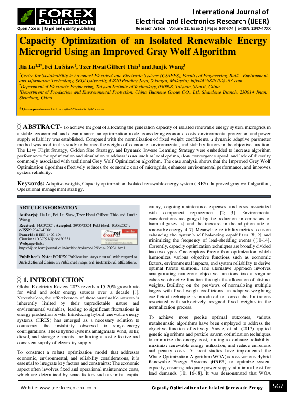 (PDF) Capacity Optimization of an Isolated Renewable Energy Microgrid Using an Improved Gray ...