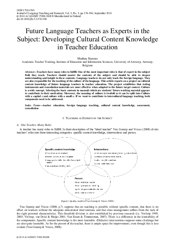 (PDF) Cultural Content Knowledge in Future Language Teacher Education