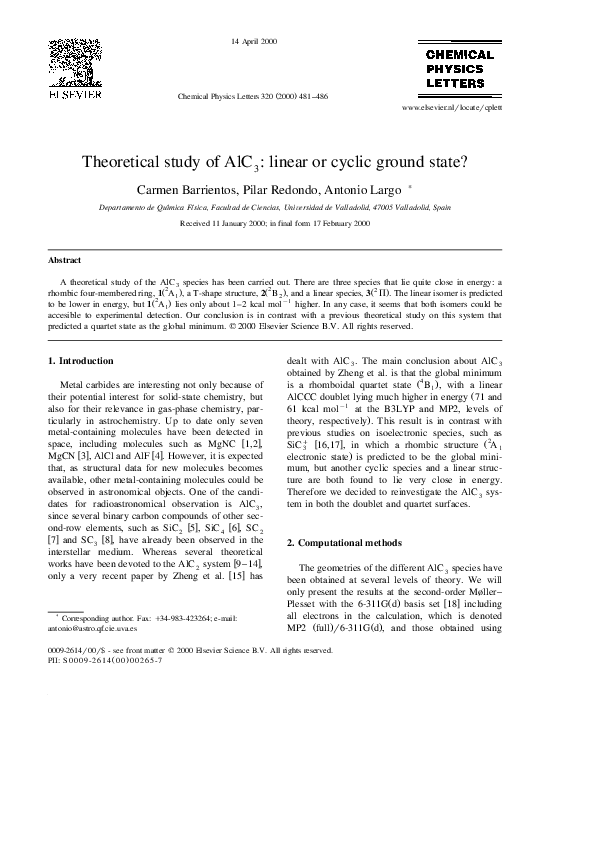 (PDF) Theoretical study of AlC3: linear or cyclic ground state?