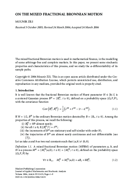 (PDF) On the mixed fractional Brownian motion