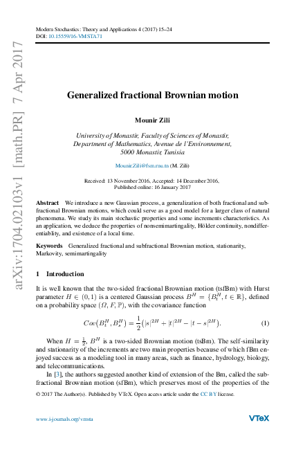 (PDF) Generalized fractional Brownian motion