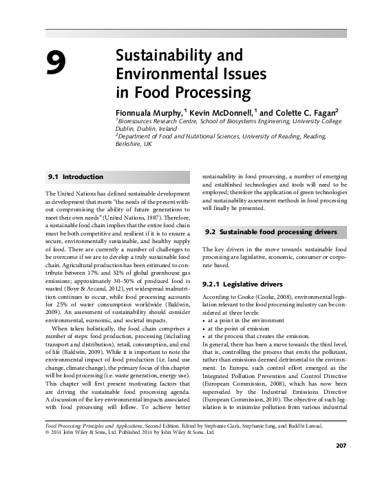 (PDF) Sustainability and Environmental Issues in Food Processing