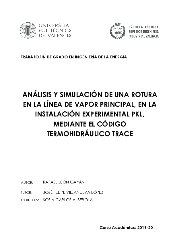 (PDF) Análisis y simulación de una rotura en la línea de vapor ...