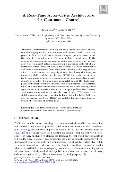 (PDF) A Real-Time Actor-Critic Architecture for Continuous Control