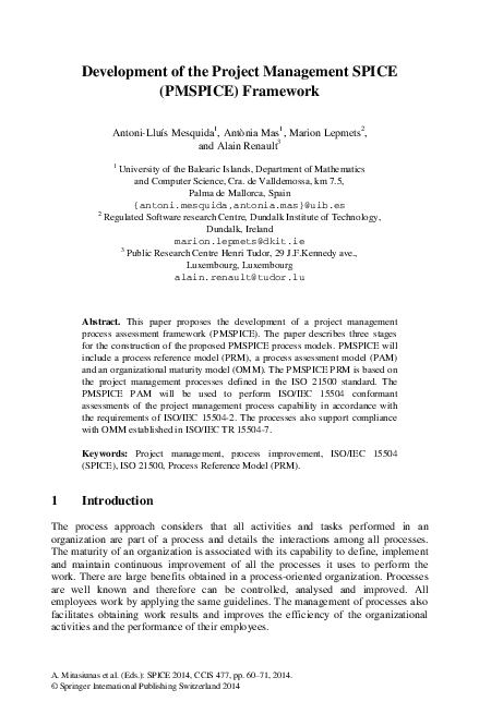 (PDF) Development of the Project Management SPICE (PMSPICE) Framework