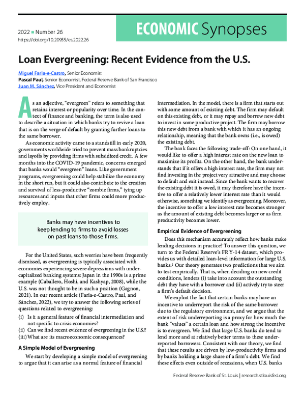 (PDF) Loan Evergreening: Recent Evidence from the U.S