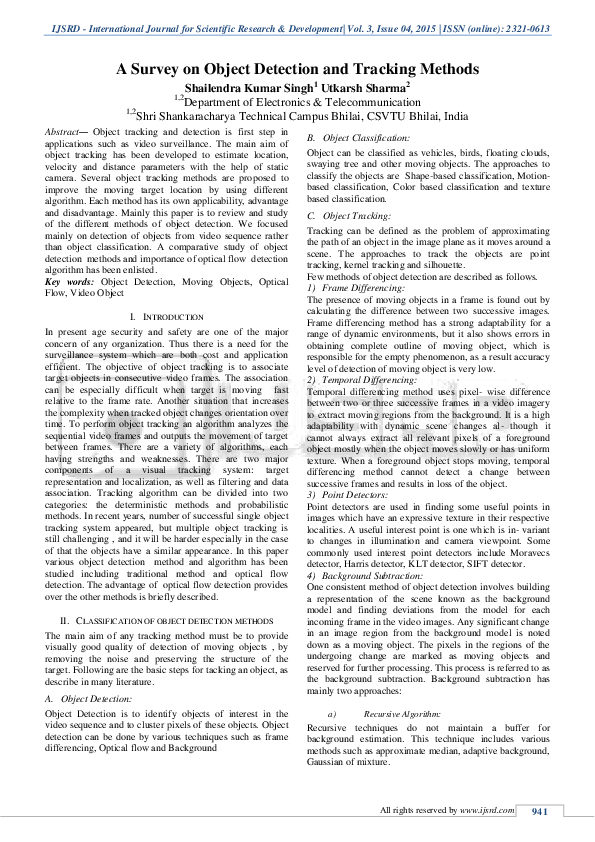 (PDF) A Survey on Object Detection and Tracking Methods