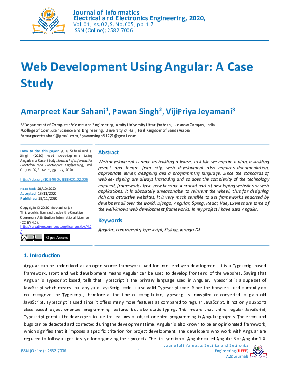 (PDF) Web Development Using Angular: A Case Study (PDF) Web Development Using Angular: A Case Study