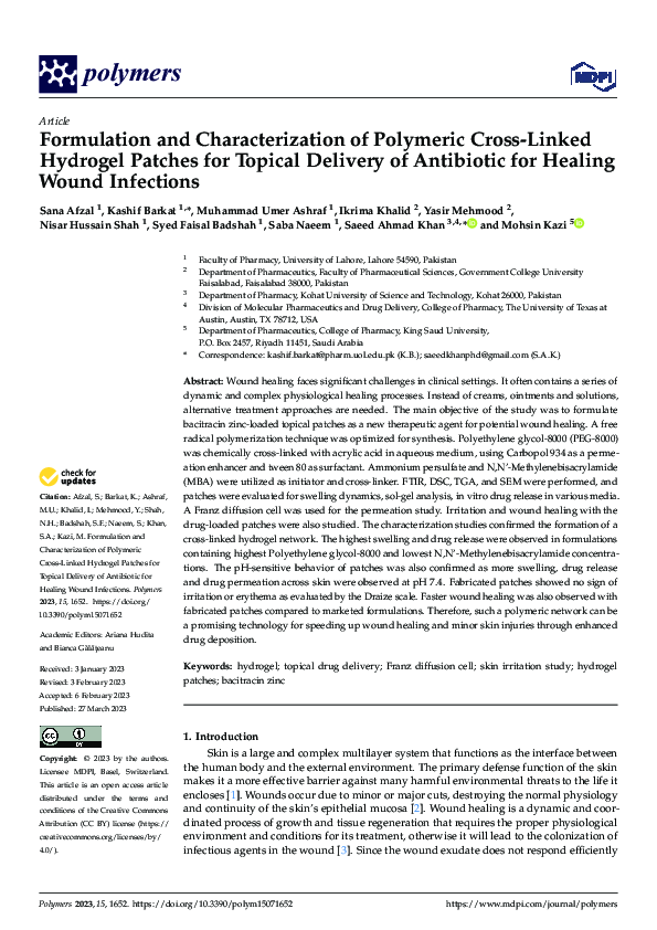 Pdf Formulation And Characterization Of Polymeric Cross Linked Hydrogel Patches For Topical
