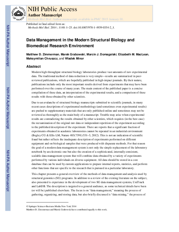(PDF) Data Management in the Modern Structural Biology and Biomedical ...