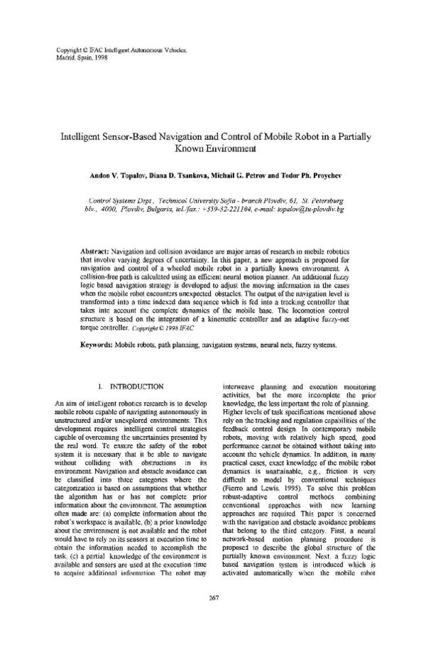 (PDF) Intelligent Sensor-Based Navigation and Control of Mobile Robot in a Partially Known ...