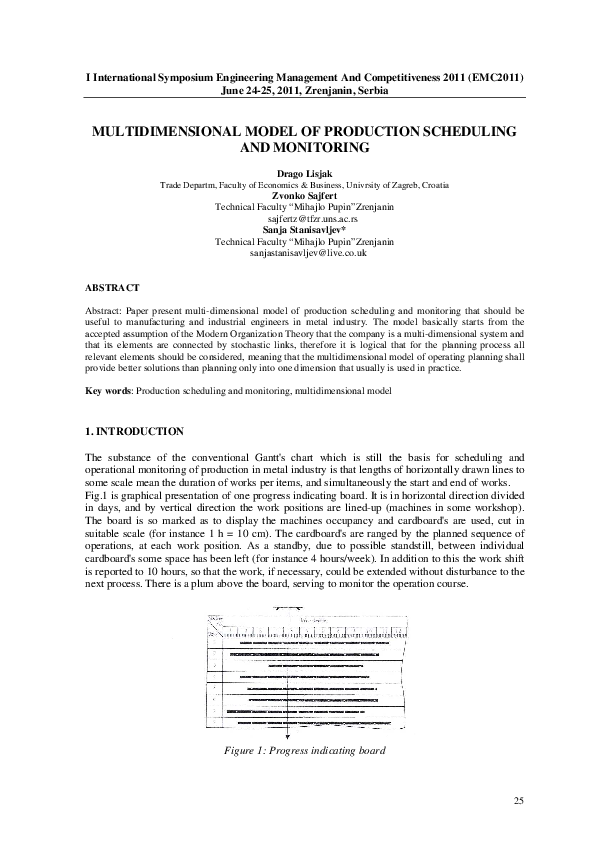 (PDF) Multidimensional Model of Production Scheduling and Monitoring