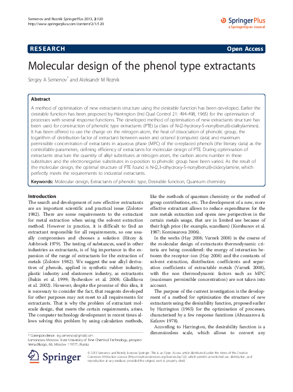 (PDF) Molecular design of the phenol type extractants