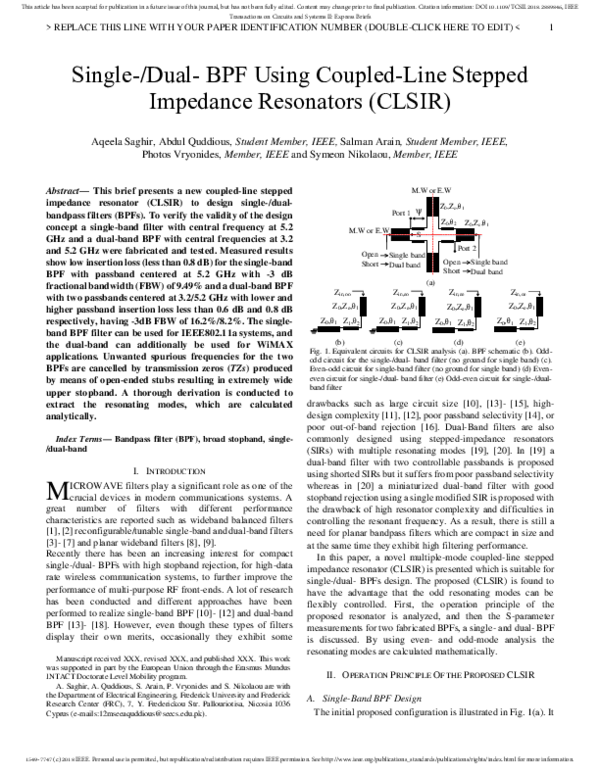 (PDF) Single-/Dual-BPF Using Coupled-Line Stepped Impedance Resonators ...
