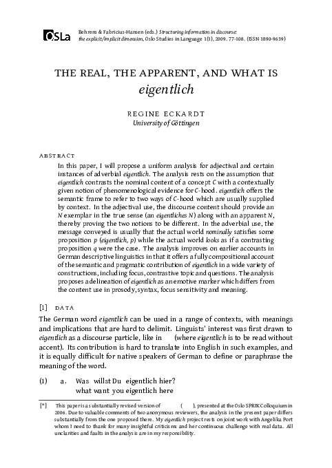 (PDF) The Real, the Apparent, and What is eigentlich