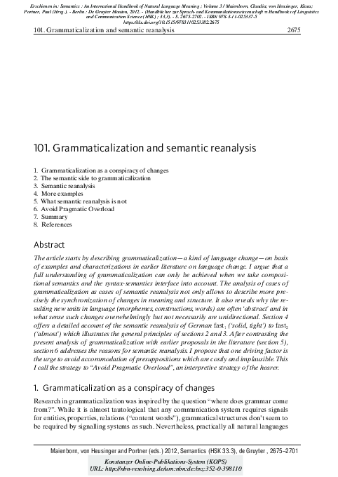 (PDF) 7. Grammaticalization and semantic reanalysis