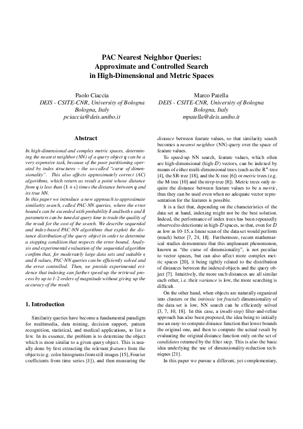 (PDF) PAC nearest neighbor queries: Approximate and controlled search in high-dimensional and ...