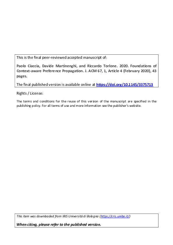 (PDF) Foundations of Context-aware Preference Propagation