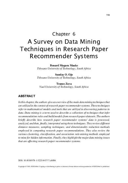 Pdf A Survey On Data Mining Techniques In Research Paper Recommender 7034