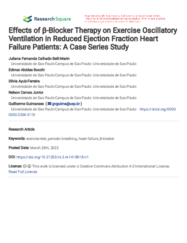 (PDF) Effects of β-Blocker Therapy on Exercise Oscillatory Ventilation ...