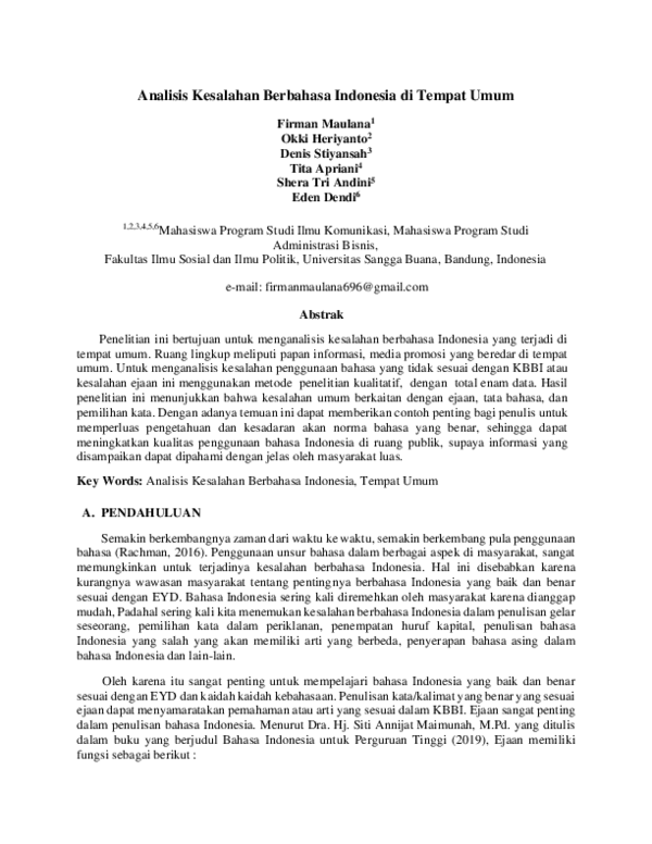 (PDF) Analisis Kesalahan Berbahasa Indonesia di Tempat Umum