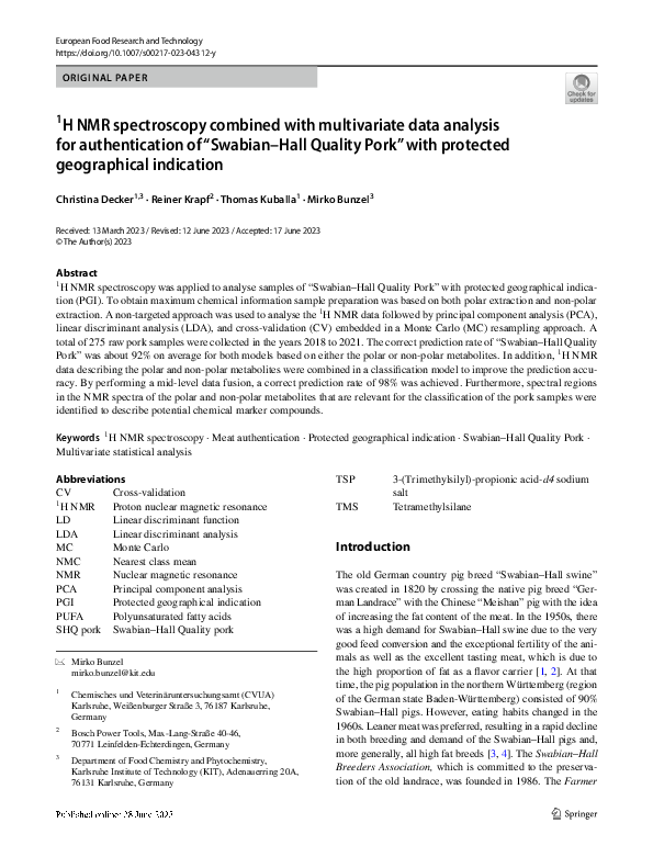 (PDF) 1H NMR spectroscopy combined with multivariate data analysis for authentication of ...
