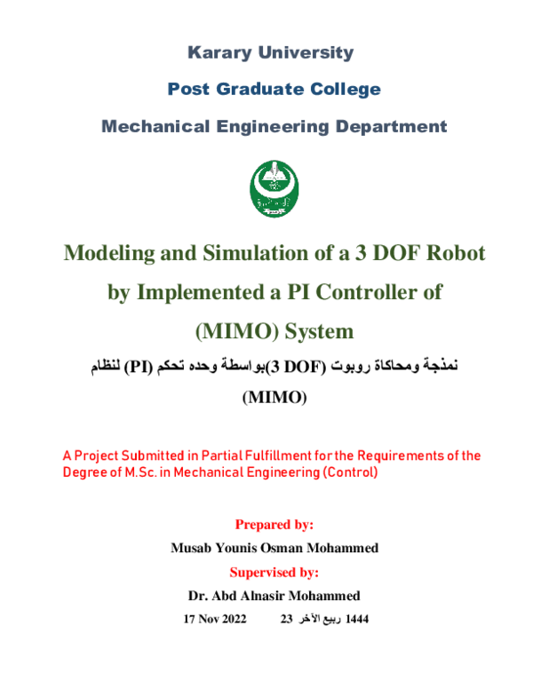 Pdf Modeling And Simulation Of A 3 Dof Robot By Implemented A Pi
