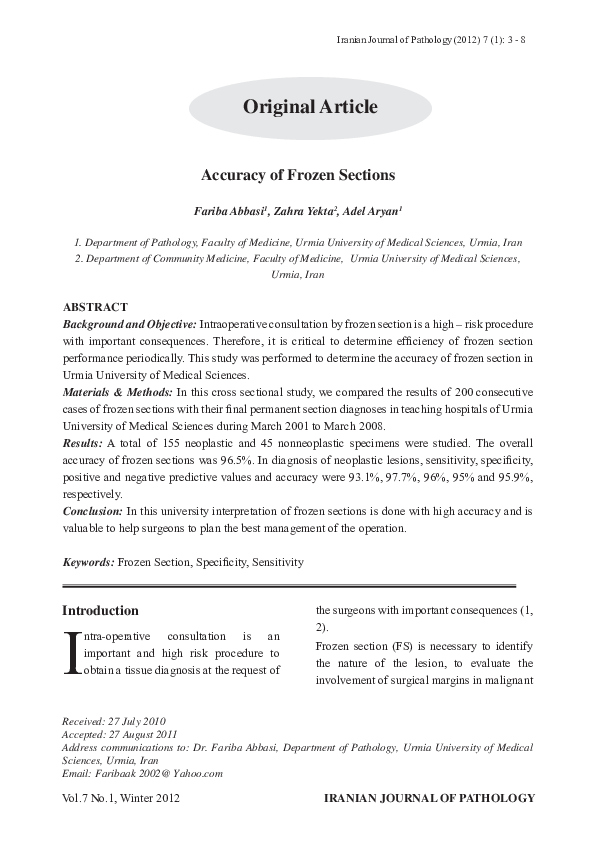 (PDF) Accuracy of Frozen Sections