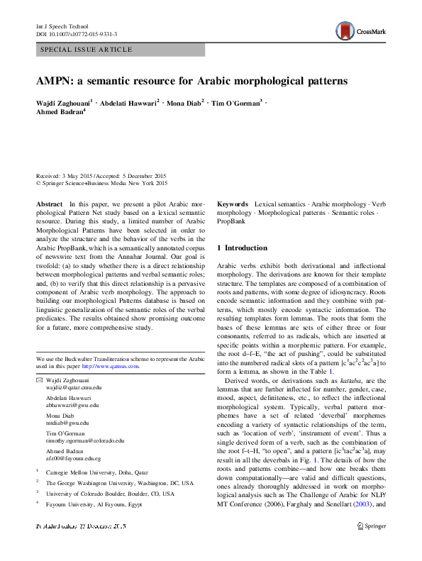 (PDF) AMPN: a semantic resource for Arabic morphological patterns