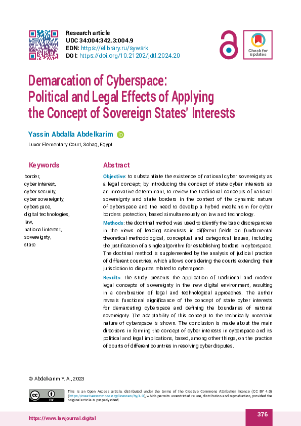 (PDF) Demarcation of Cyberspace: Political and Legal Effects of ...
