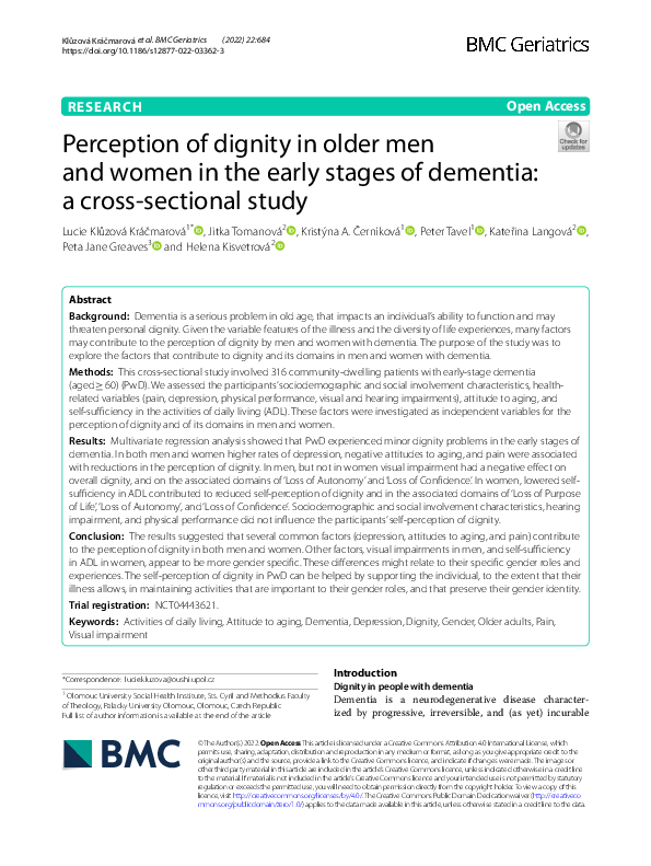 (PDF) Perception of dignity in older men and women in the early stages ...