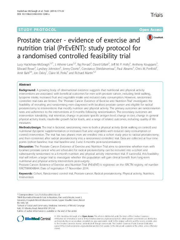 (PDF) Prostate cancer - evidence of exercise and nutrition trial ...
