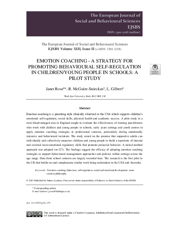 (PDF) Emotion Coaching - A Strategy for Promoting Behavioural Self ...