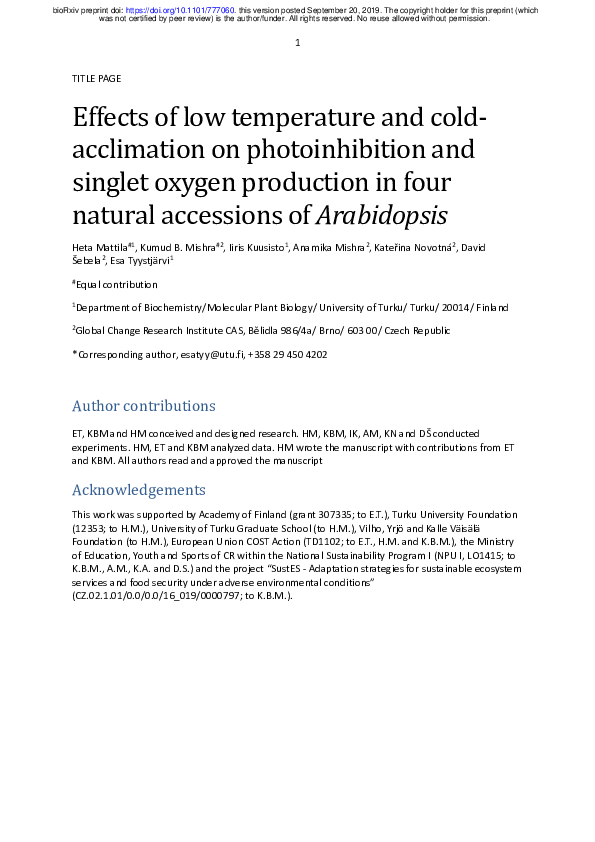 (PDF) Effects of low temperature and cold-acclimation on ...