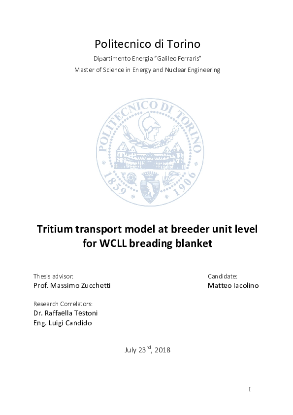 (PDF) Tritium transport model at breeder unit level for WCLL breeding blanket