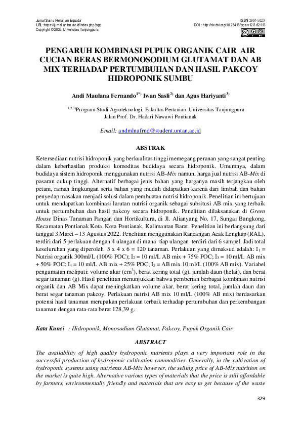 (PDF) Pengaruh Kombinasi Pupuk Organik Cair Air Cucian Beras Bermonosodium Glutamat Dan Ab MIX ...