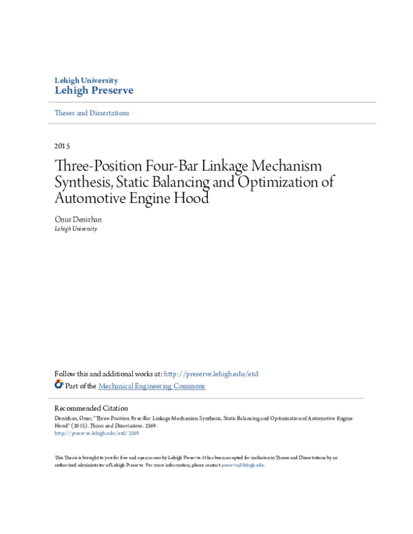 (PDF) Three-Position Four-Bar Linkage Mechanism Synthesis, Static ...
