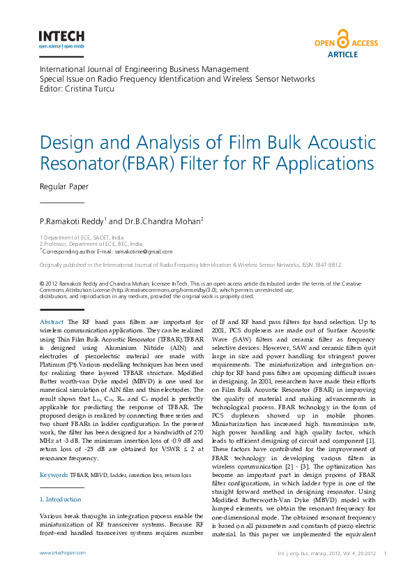(PDF) Design and Analysis of Film Bulk Acoustic Resonator(FBAR) Filter ...