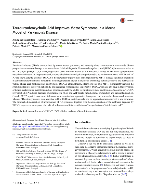(PDF) Tauroursodeoxycholic Acid Improves Motor Symptoms in a Mouse ...